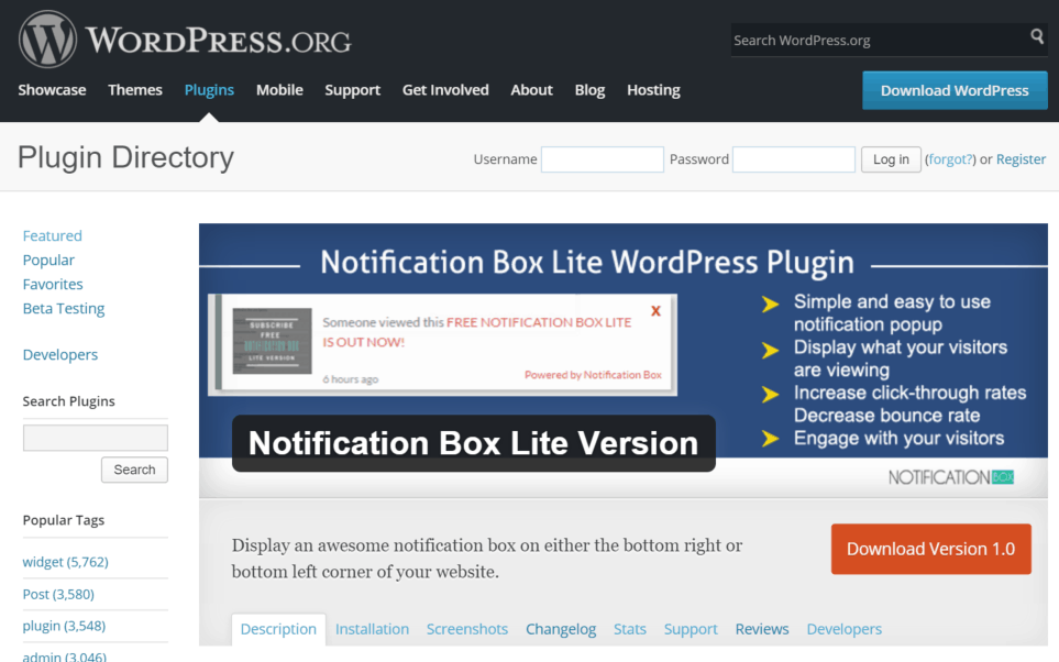 NOTIFICATION BOX LITE LIVE ON WORDPRESS PLUGIN DIRECTORY
